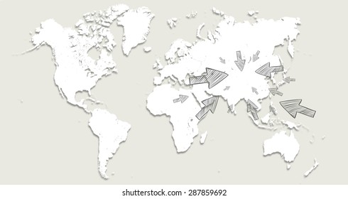 World Map Arrows Pointing Towards Asia Stock Illustration 287859692 ...