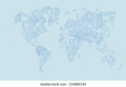 World Map Circuit Board Vector Background Stock Illustration 214081534