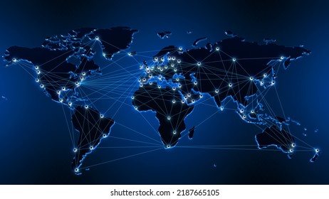 World Map Countries Cities Connected By Stock Illustration 2187665105 ...
