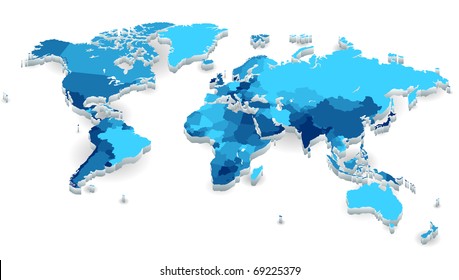 World Map Countries Cool Colors Raster Stock Illustration 69225379 ...