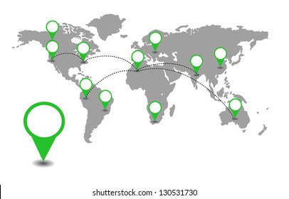 World Map Green Location Pointers Stock Illustration 130531730 ...