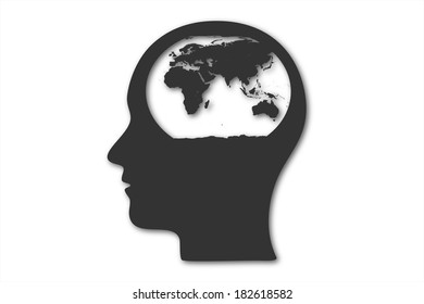 World Map Inside Head Black White Stock Illustration 182618582 ...