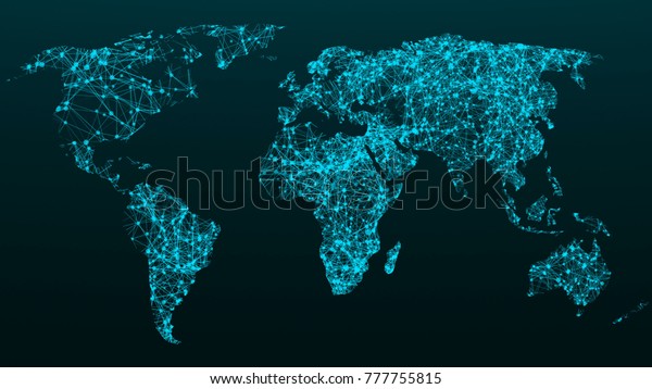 World Map Network Connection Dots Background: ภาพประกอบสต็อก 777755815 ...