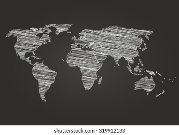 World Map On Dark Background Hatching Stock Illustration 319912133 ...