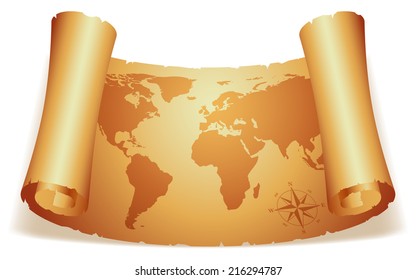World Map On Scroll Old Paper Stock Illustration 216294787 | Shutterstock
