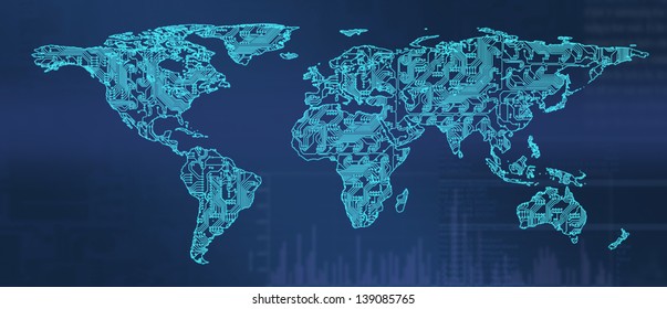 World Map Pcb Texture Blue Tone Stock Illustration 139085765 | Shutterstock