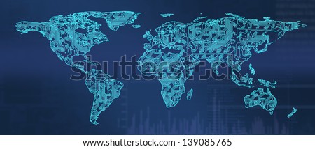 World Map Pcb Texture Blue Tone Stock Illustration 139085765 - Shutterstock