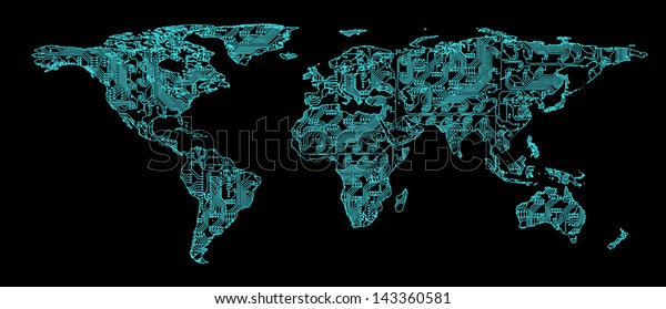 World Map Pcb Texture On Pure Stock Illustration 143360581