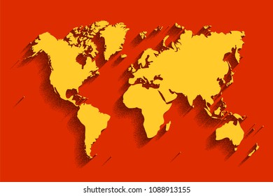 World Map Red Color Background Shadow Stock Illustration 1088913155