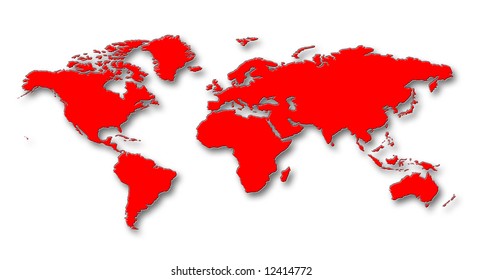 World Map Red Continents Shadows On Stock Illustration 10225582 ...