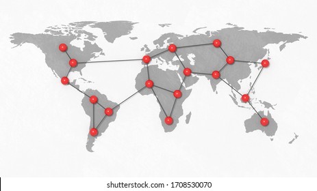 World Map Red Spots Connected Together Stock Illustration 1708530070 ...