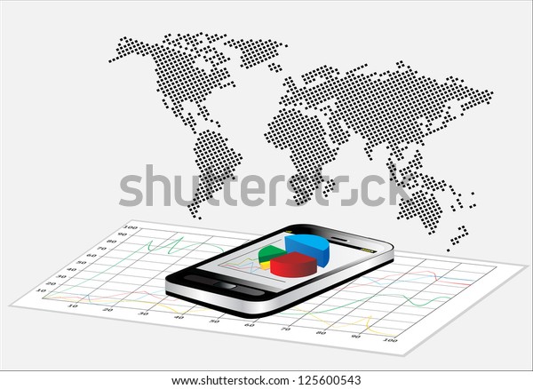 World Map Smartphone Showing Spreadsheet Some Stock Illustration ...