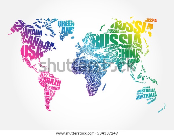 World Map Typography Word Cloud Concept Stock Illustration 534337249 ...