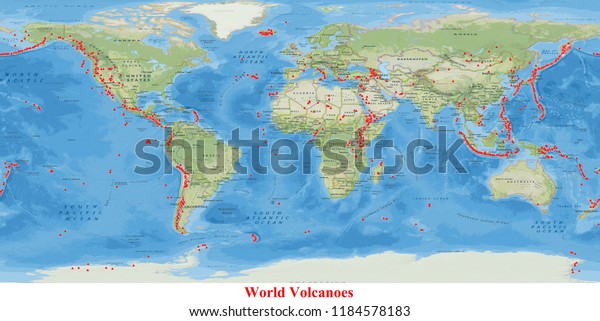 World Volcanoes Map 3d Rendering Stock Illustration 1184578183