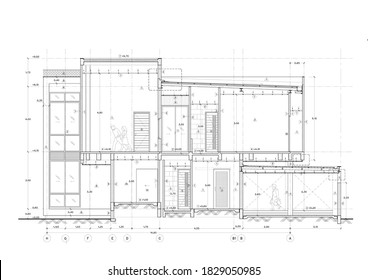 Architectural Blueprint Building Facade Drawn By Stock Illustration ...