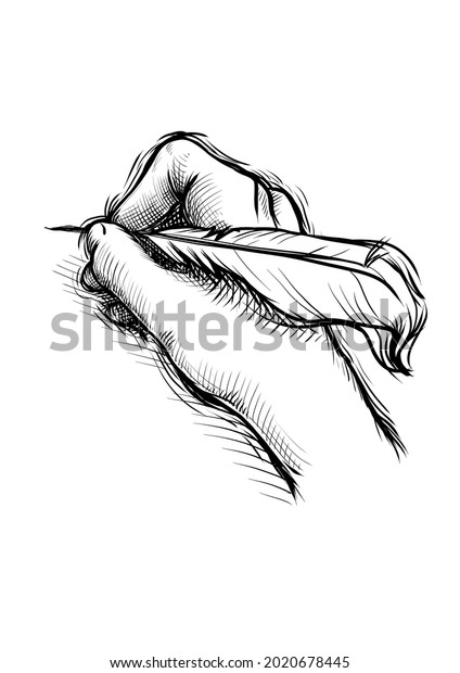 Writing Hand Cross Hatching Drawing Feather Stock Illustration ...