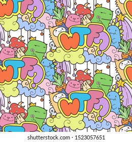 Wtf Seamless Raster Pattern Cute Cartoon Stock Illustration 1523057651 ...