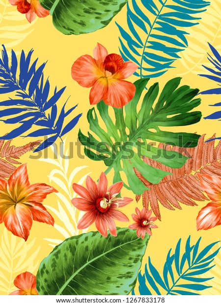 Yellow Background Tropical Turtle Back Bamboo 库存插图 1267833178 ...