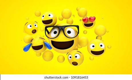 Yellow Characters Floating 3d Rendering Stock Illustration 1091816453