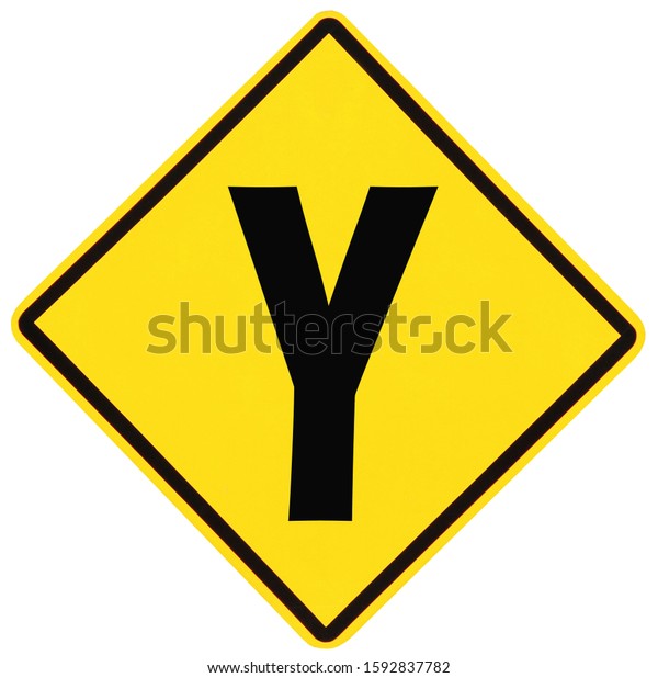Yellow Warning Sign Threeway Intersections Ahead Stock Illustration ...