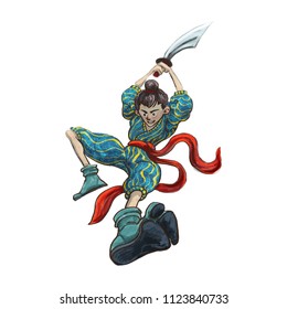 Young Boy Jumping Down Sword Samurai Stock Illustration 1123840733 ...