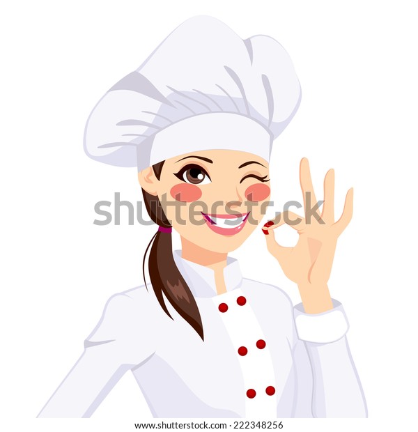 Young Confident Chef Woman Uniform Winking Stock Illustration 222348256