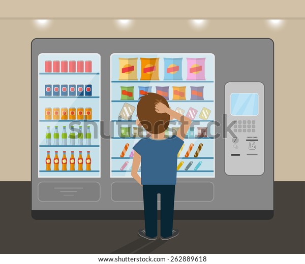 Young Man Choosing Snack Vending Machine 스톡 일러스트 262889618 | Shutterstock
