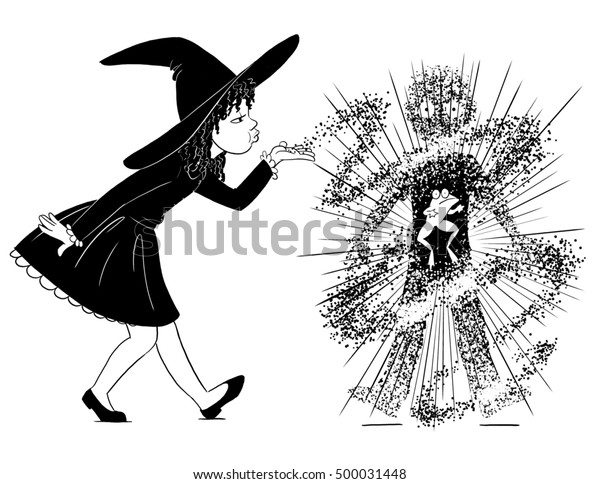 Young Witch Blows Magic Dust Onto Stock Illustration 500031448