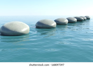Zen Stones Blue Water Green Leaf Stock Illustration 118293274
