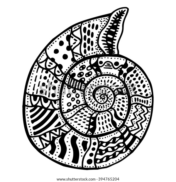 Zentangle Stylized Shell Hand Drawn Aquatic Stock Illustration 394765204