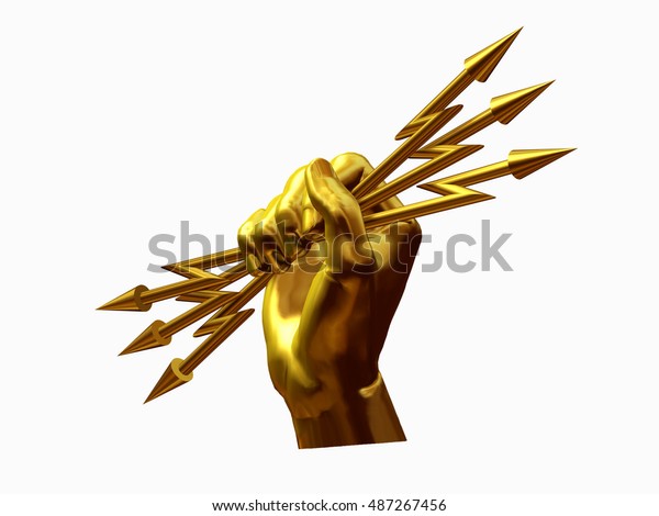 Mano de Zeus sosteniendo un faro en oro, 3d Ilustración
