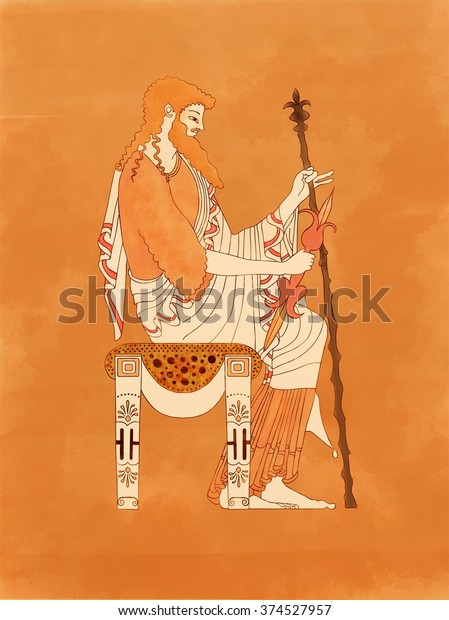 Zeus Seated Scepter Thunderbolt Based On Stock Illustration 374527957