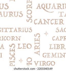 Zodiac Constellations Names Seamless Pattern Watercolor Stock ...