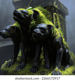 「Cerberus-statue-covered-in-runes-and-moss-ossuary-cemetery-green ...