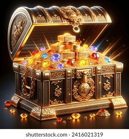 Open Gold Chest Diamonds Coins Precious AI-generated image 2554157871 ...