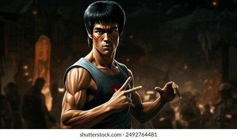 Bruce Lee Fighting Pose AI-generated image 2426139769 | Shutterstock