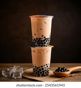 Cold Boba Tea Glistening Ice Cubes AI-generated image 2522230945 ...
