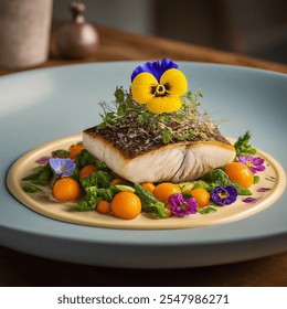 Atlantic Halibut Fillet Crispy Skin Served AI-generated image ...