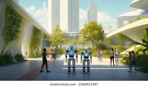 Futuristic Utopian World Where Robots Assist AI-generated image ...