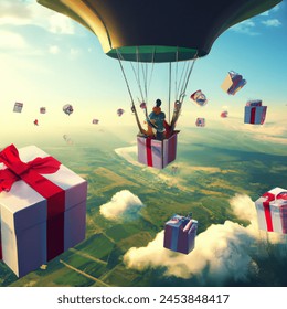 2 Gift Boxes Falling Off Plane AI-generated image 2453848115 | Shutterstock
