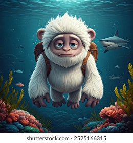 3d Cartoon Tired Sad Yeti Backpack AI-generated image 2526390971 ...