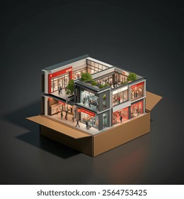 3d Cross-section Building Multiple Stores People AI-generated image ...