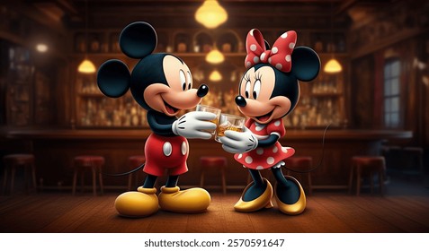 Mickey Mouse Mini Mouse Drinking Whiskey AI-generated image 2570527359 ...