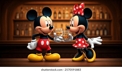 Mickey Mouse Mini Mouse Drinking Whiskey AI-generated image 2570528329 ...
