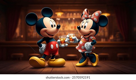 Mickey Mouse Mini Mouse Drinking Whiskey AI-generated image 2570528329 ...
