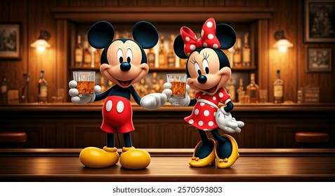 Mickey Mouse Mini Mouse Drinking Whiskey AI-generated image 2570529211 ...