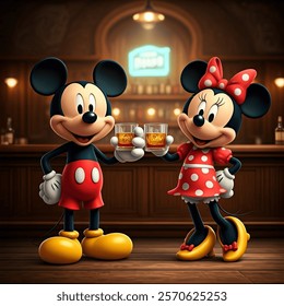 Mickey Mouse Mini Mouse Drinking Whiskey AI-generated image 2570527489 ...