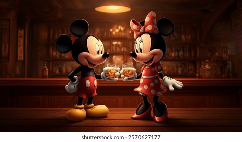 Mickey Mouse Mini Mouse Drinking Whiskey AI-generated image 2570527959 ...