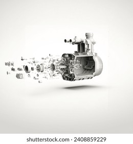 Automotive Disassembly White Background High Definition AI-generated ...