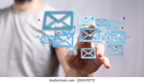 3d Rendering Man Pointing Floating Email Stock Photo 2059570772 ...